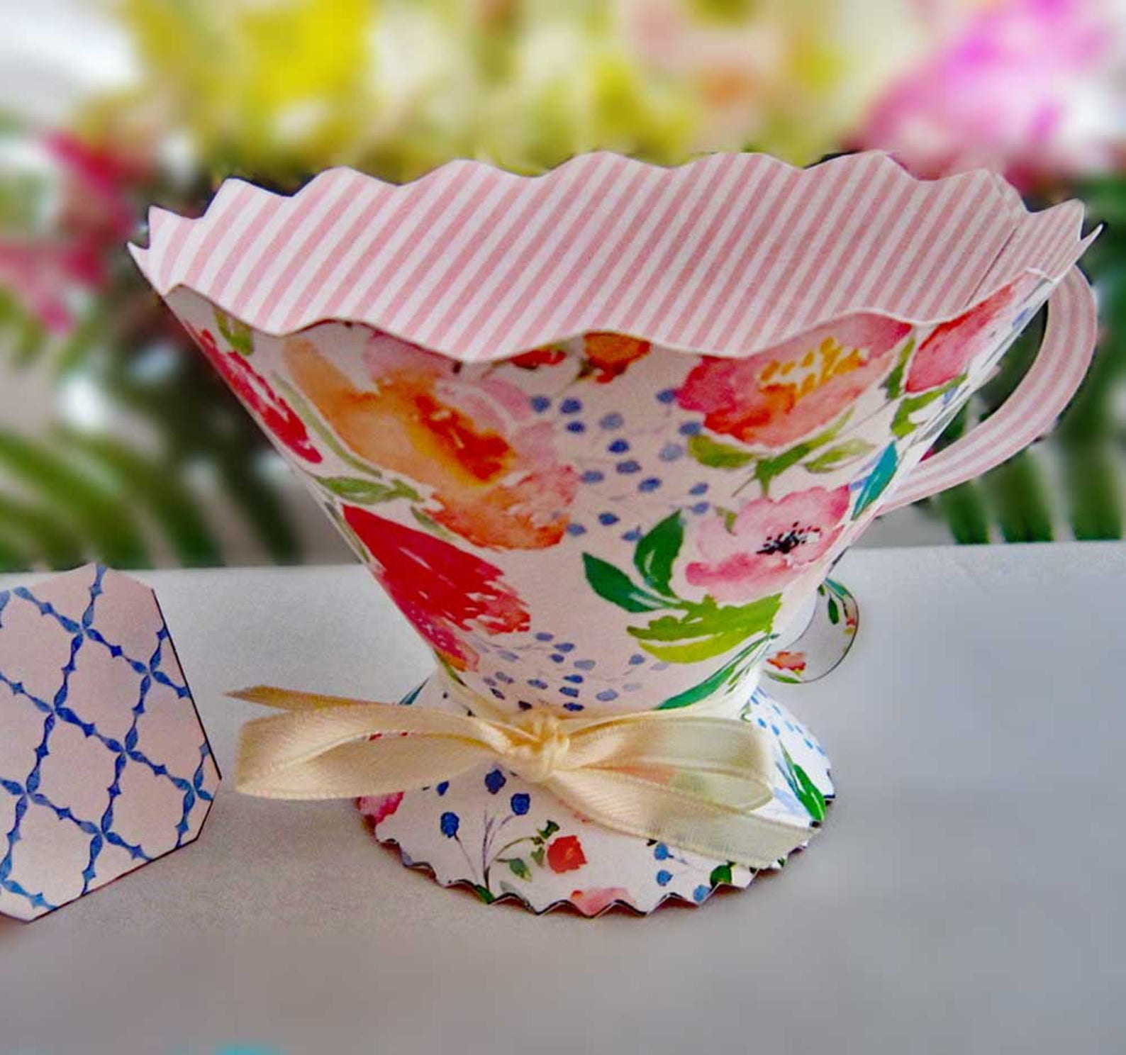 Watercolor Flowers Teacup Party Favor DIY Printable Pattern | Etsy
