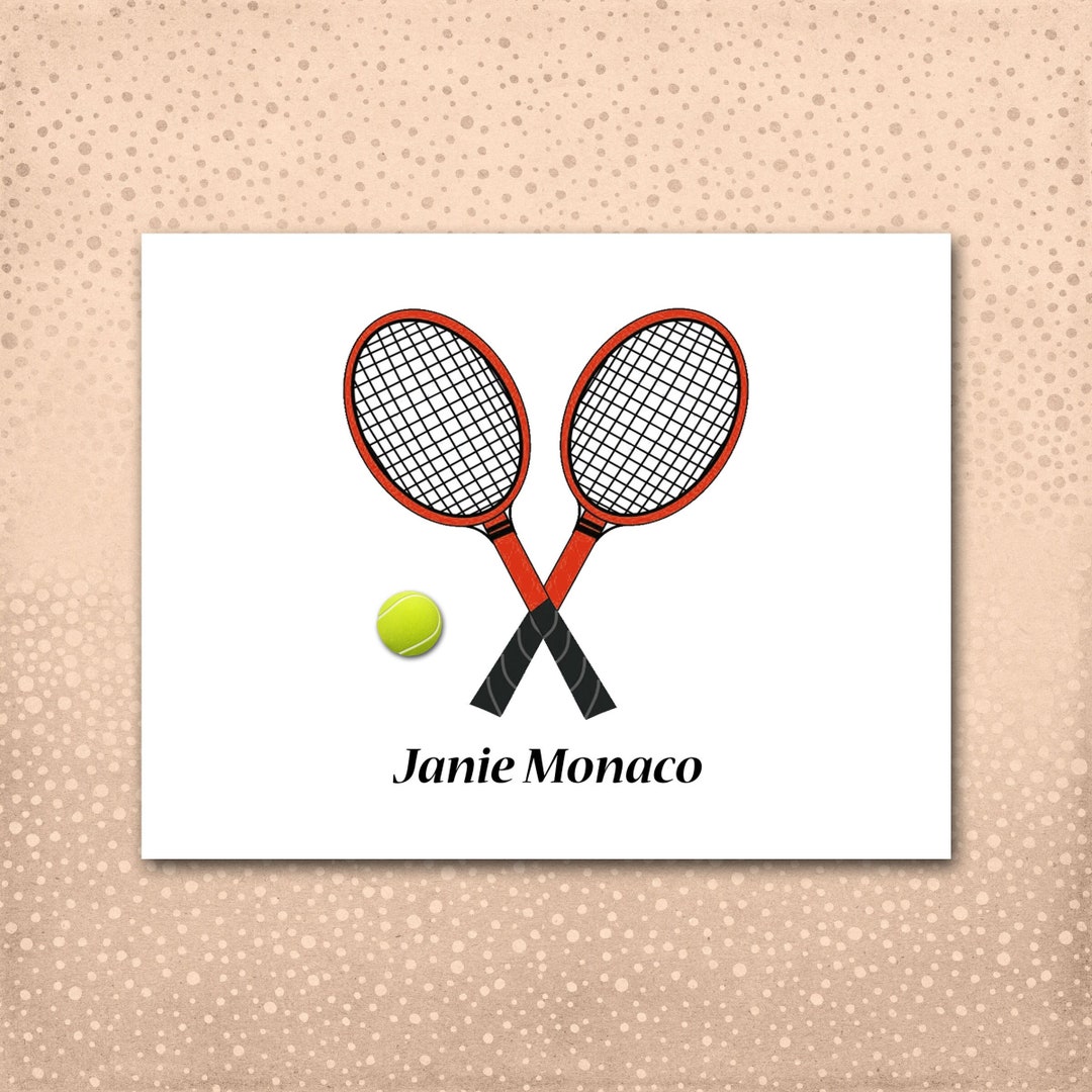 Tennis Note Cards, Personalized With Name, Tennis Rackets & Ball ...
