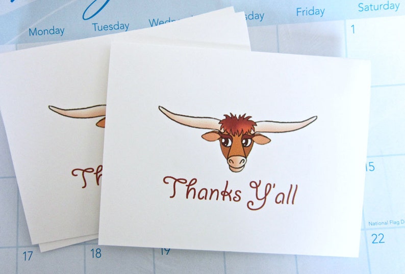 Thanks Yall Note Cards Texas Longhorn Cattle Thank You - Etsy