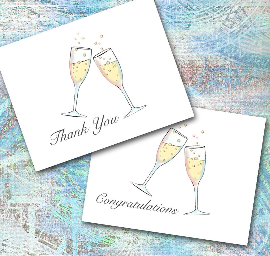 Champagne Toast Note Cards, Design Your Own, Thank You, Wedding, Golden ...