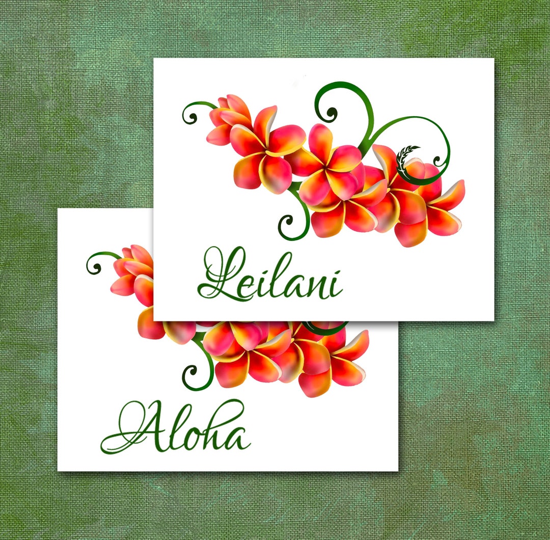 Plumeria Note Cards, Custom Made With Your Name or Aloha, Set of Ten, Blank Inside, Hawaiian ...
