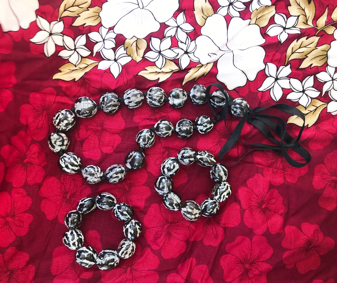 Hula Dance Accessory, Kukui Nut Lei, Two Matching Stretch Bracelets ...