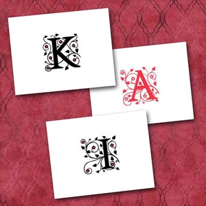 Initial Note Cards, Custom Made to Order, Black With Red Accents or ...