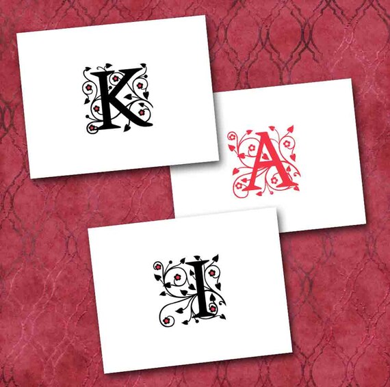 Initial Note Cards Custom Made to Order Black With Red | Etsy
