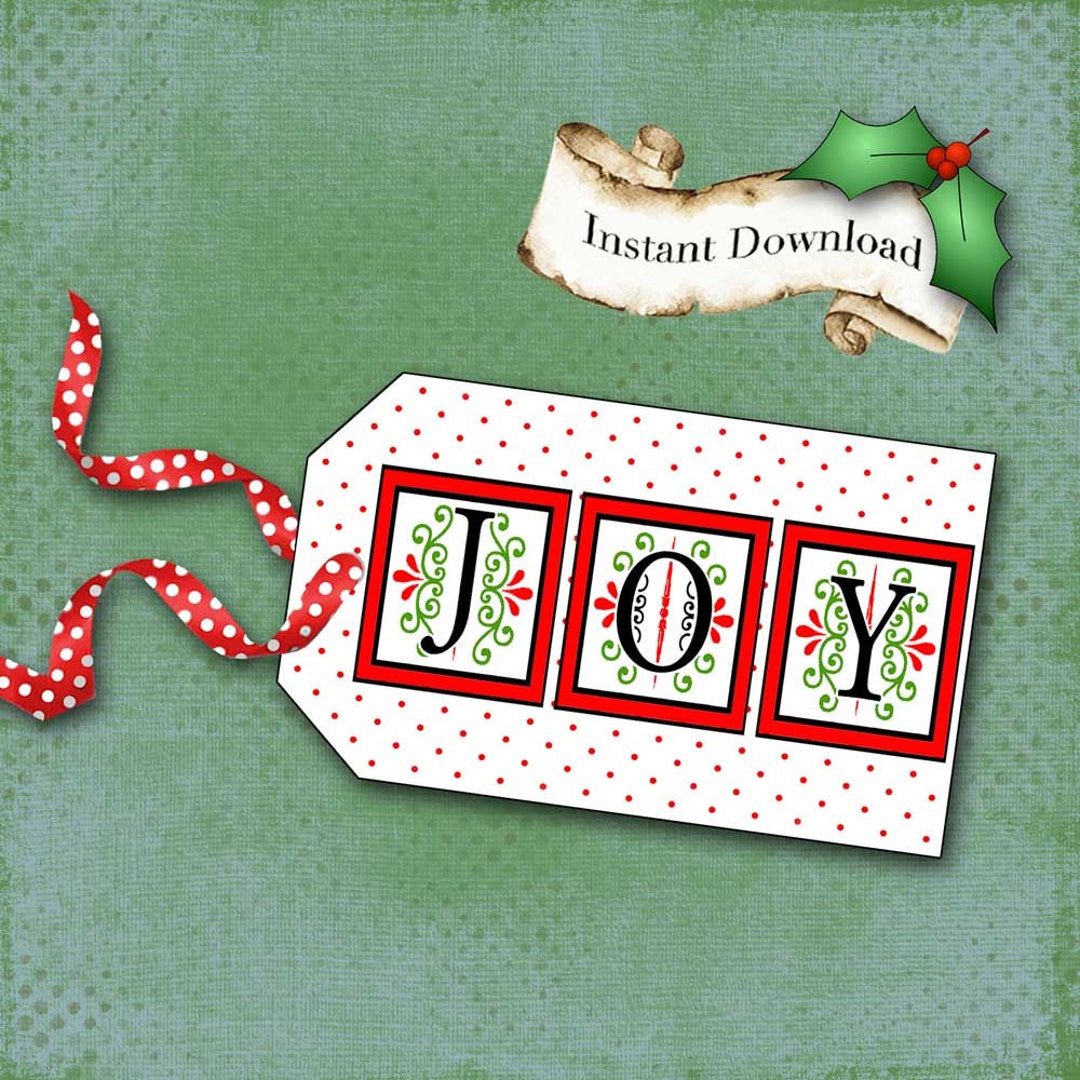Christmas Joy Gift Tag, Holiday Gift Tag, Hang Tag, Polka Dot, Stylized ...