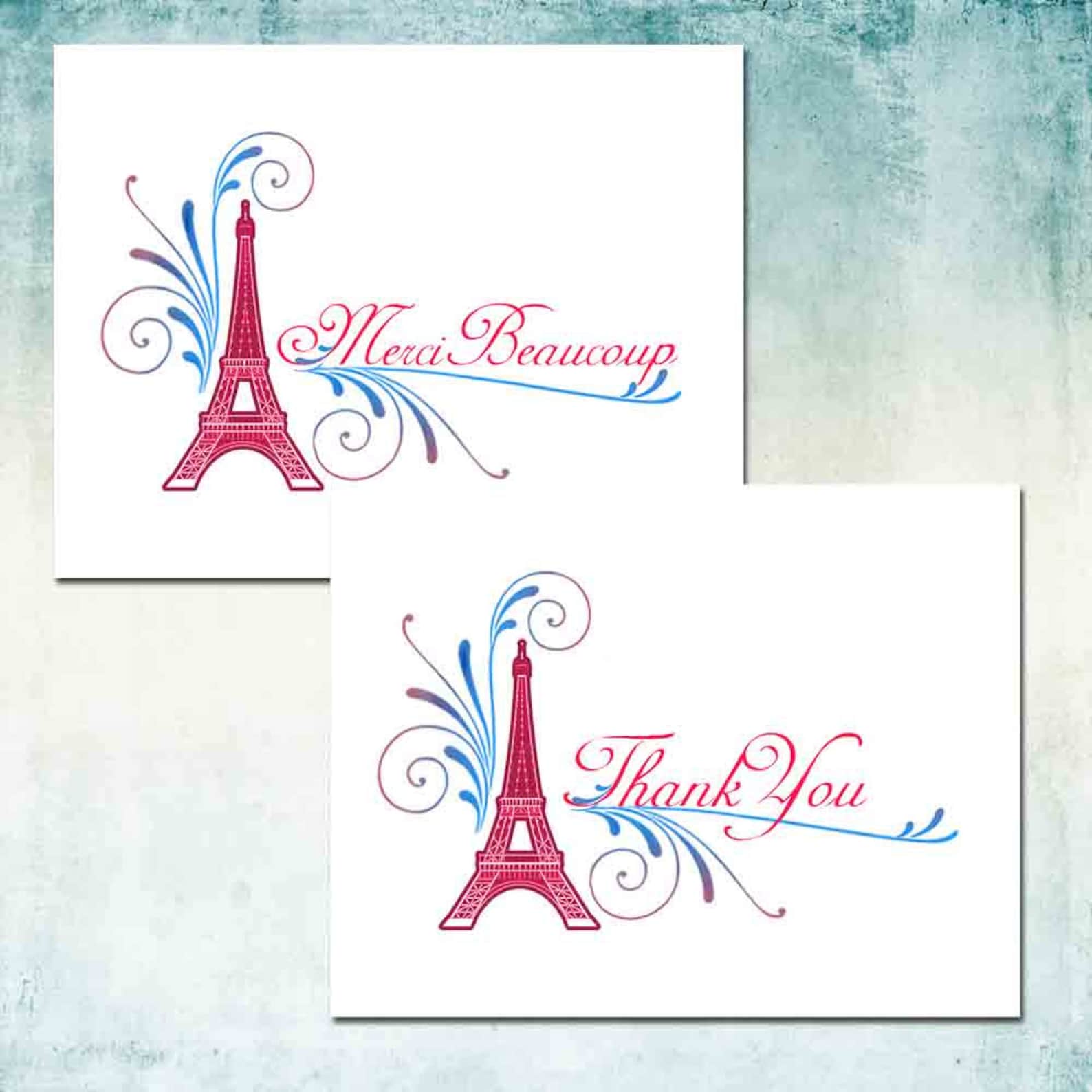 Eiffel Tower Thank You Cards: Merci Beaucoup, Wedding, Birthday (set of ...