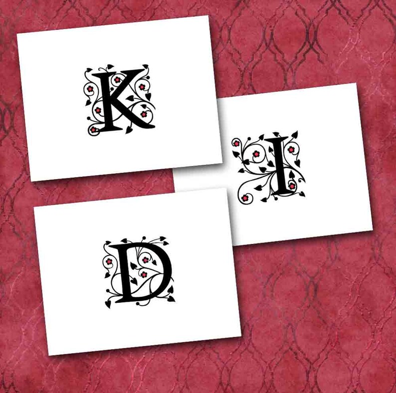 Initial Note Cards Custom Made to Order Black With Red | Etsy