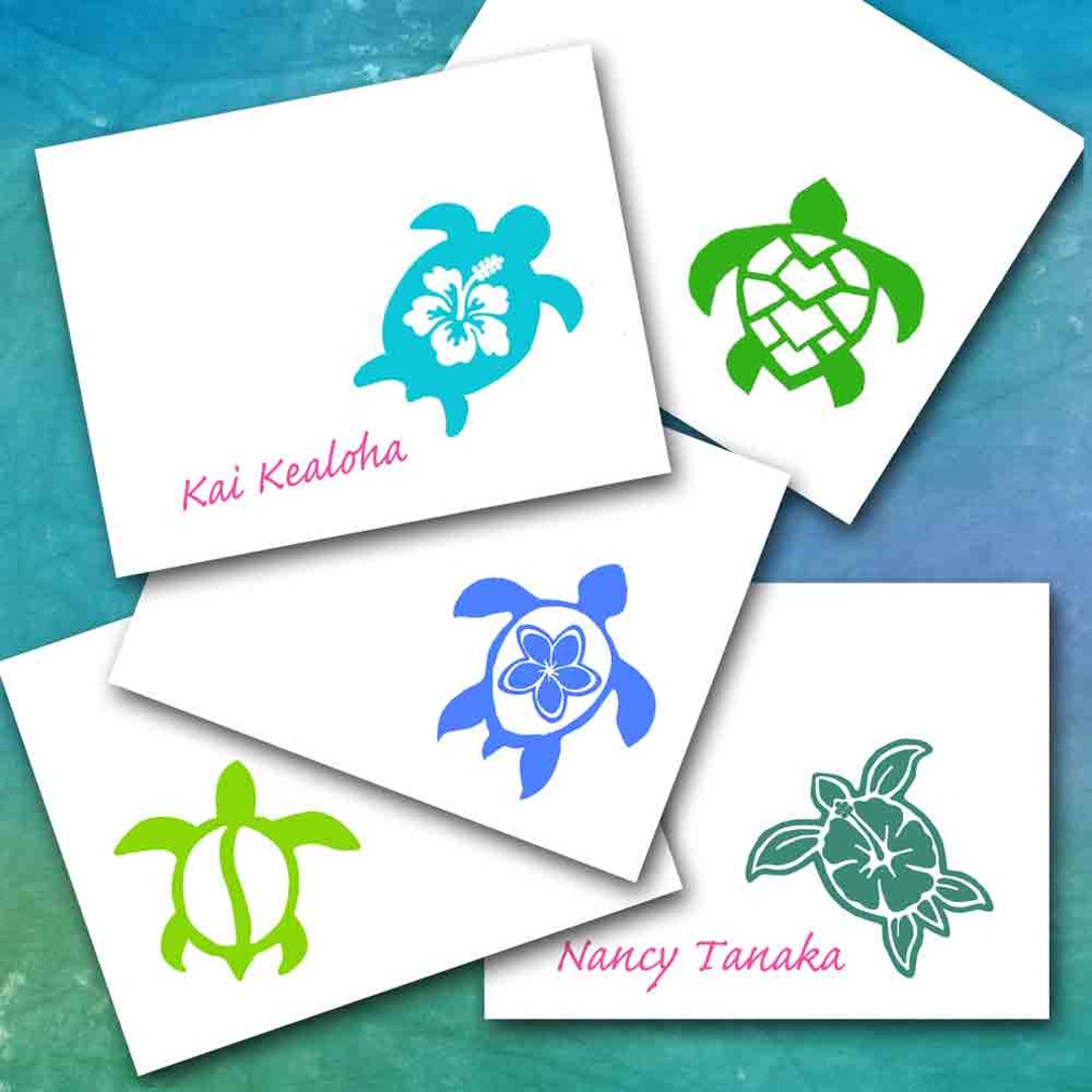 Hawaiian Sea Turtle Note Cards, Five Designs, Custom Personalized, Made ...