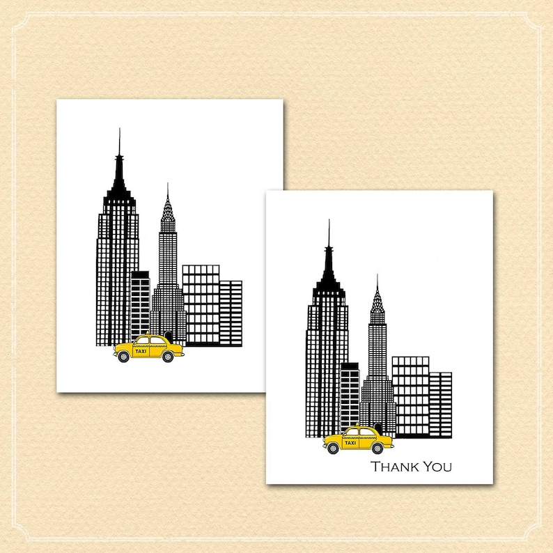 New York City Taxi Cards New York Skyline Yellow Taxi - Etsy
