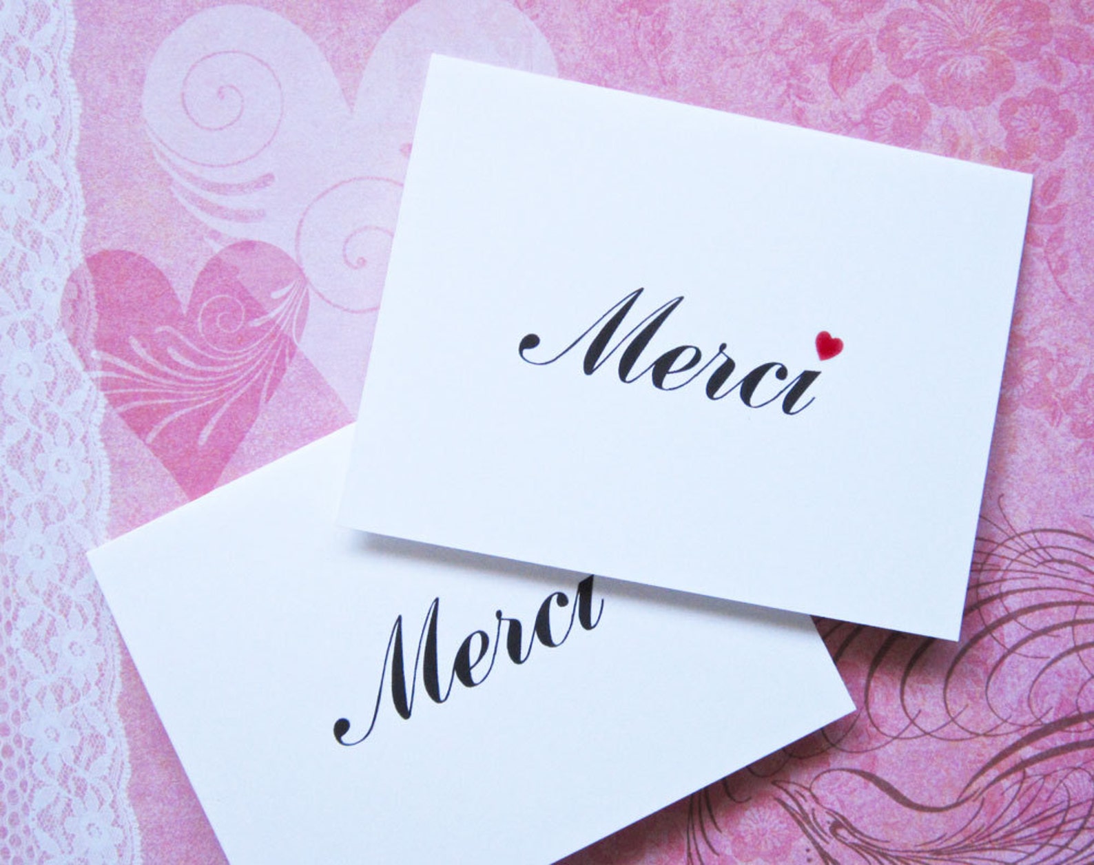 Merci French Thank You Note Cards With Love or Beret Thank - Etsy