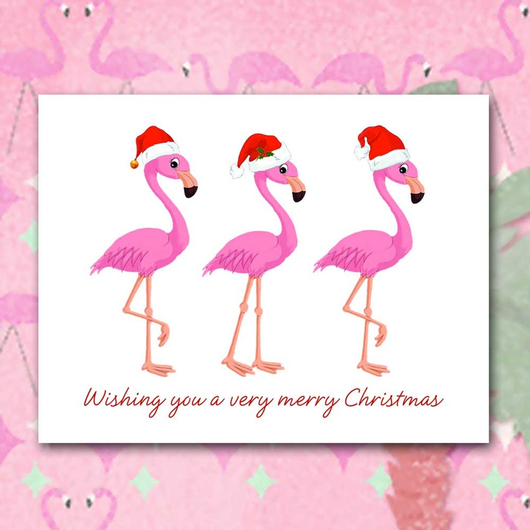 Flamingo Christmas Cards: Santa Hats, Set of Ten - Etsy
