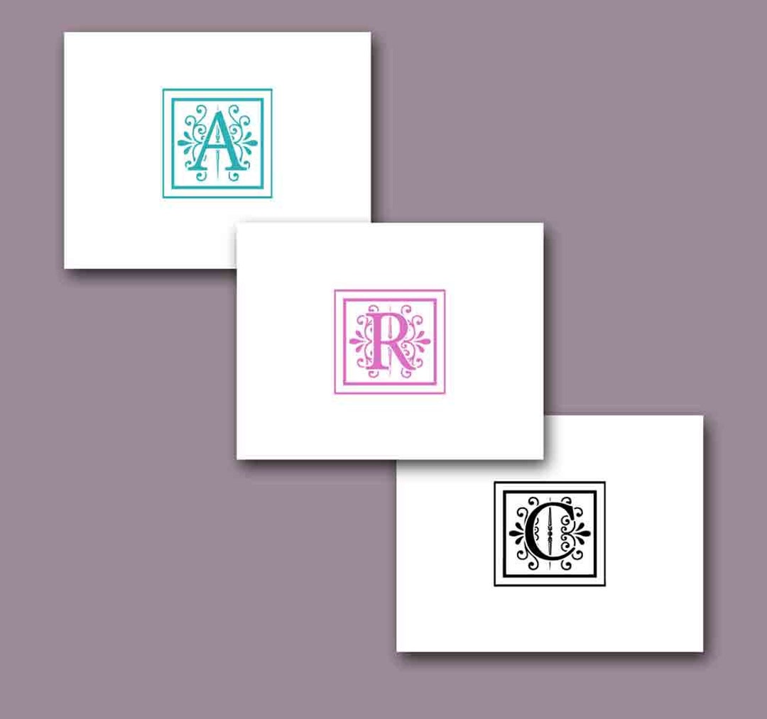 Modern Initial Note Cards, Custom Made to Order, Personalized, Aqua ...