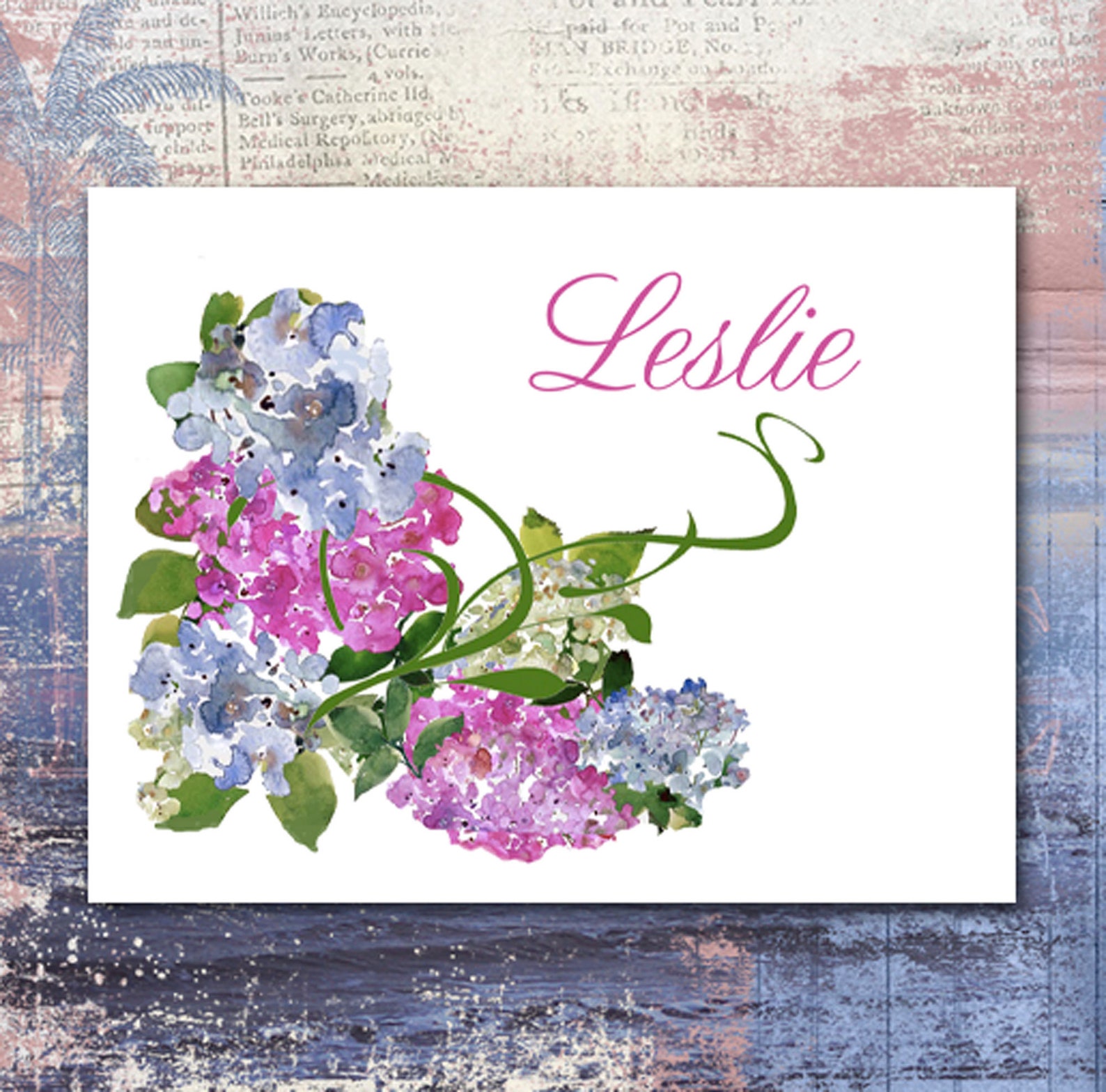 Hydrangea Note Cards Personalized Custom Blank Inside - Etsy