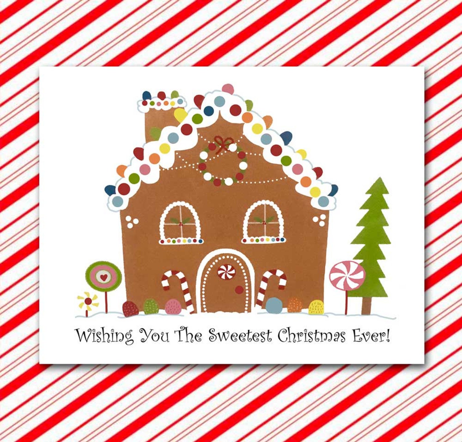 Gingerbread Christmas Cards Gingerbread House, Gumdrops and Candy Canes ...