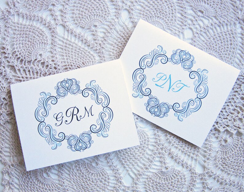 Custom Monogram Note Cards Classic Ornate Frame Swirly - Etsy