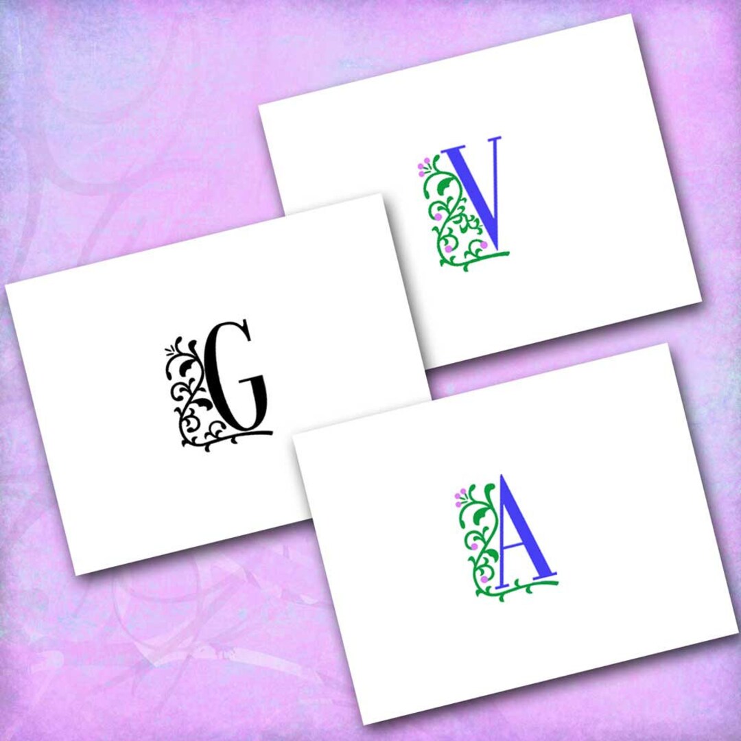 Personalized Initial Note Cards: Floral Vine Monogram, Custom ...