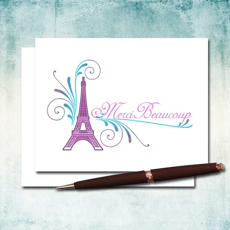 Eiffel Tower Thank You Cards: Merci Beaucoup, Wedding, Birthday (set of ...