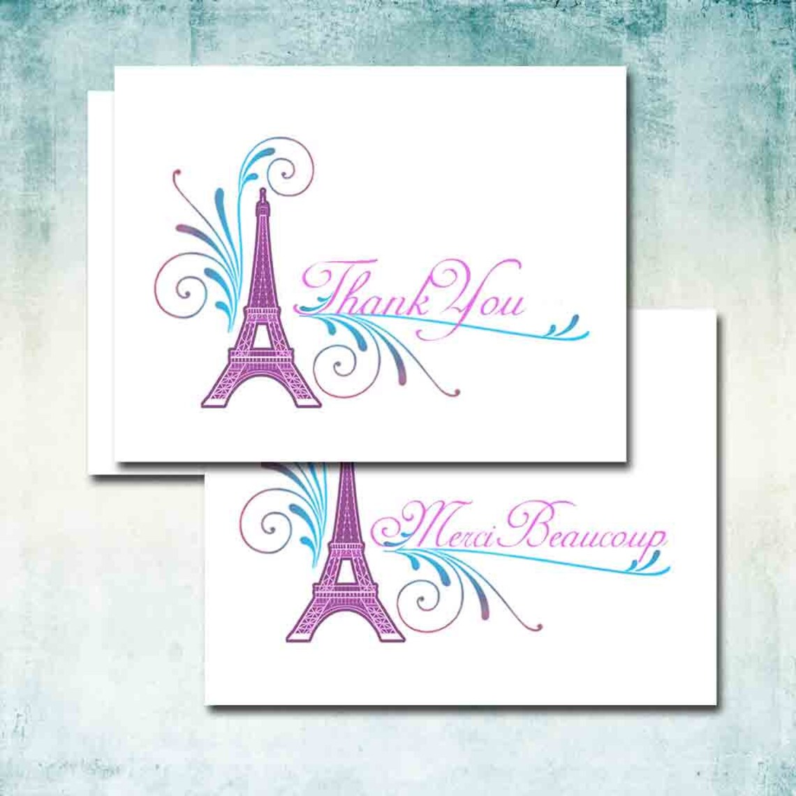 Eiffel Tower Thank You Cards: Merci Beaucoup, Wedding, Birthday (set of ...