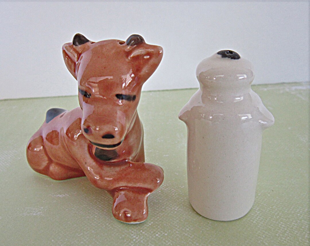Cow Salt and Pepper Shakers, Country Cow and Milk Pail, Ceramic ...