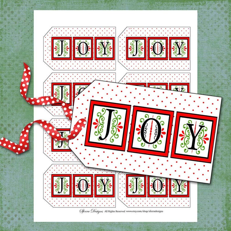 Christmas Joy Gift Tag: Red Polka Dot Holiday Hang Tag (instant ...