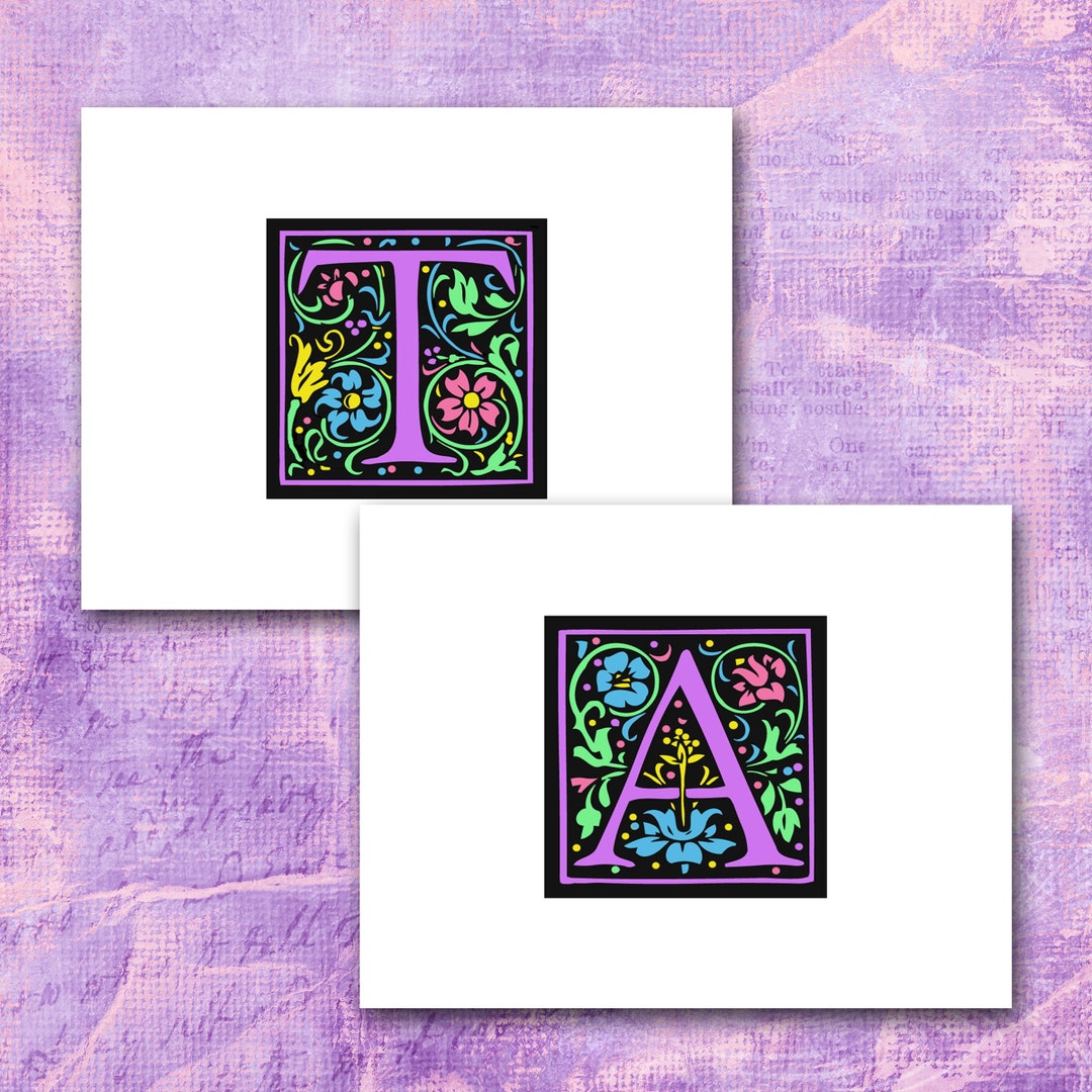 Victorian Initial Note Cards, Colorful Monogram, Custom Made, Set of ...