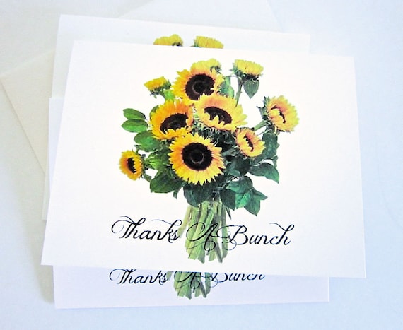 Sunflower Thank You Cards Thanks A Bunch Sunflowers Set of | Etsy