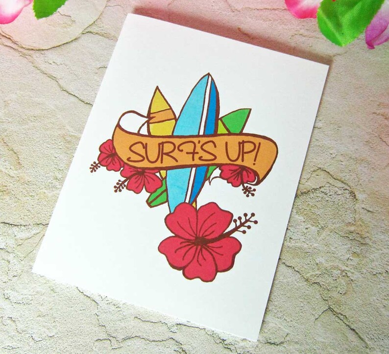 Mahalo Note Cards Hawaiian Surf Board and Hibiscus Choose - Etsy