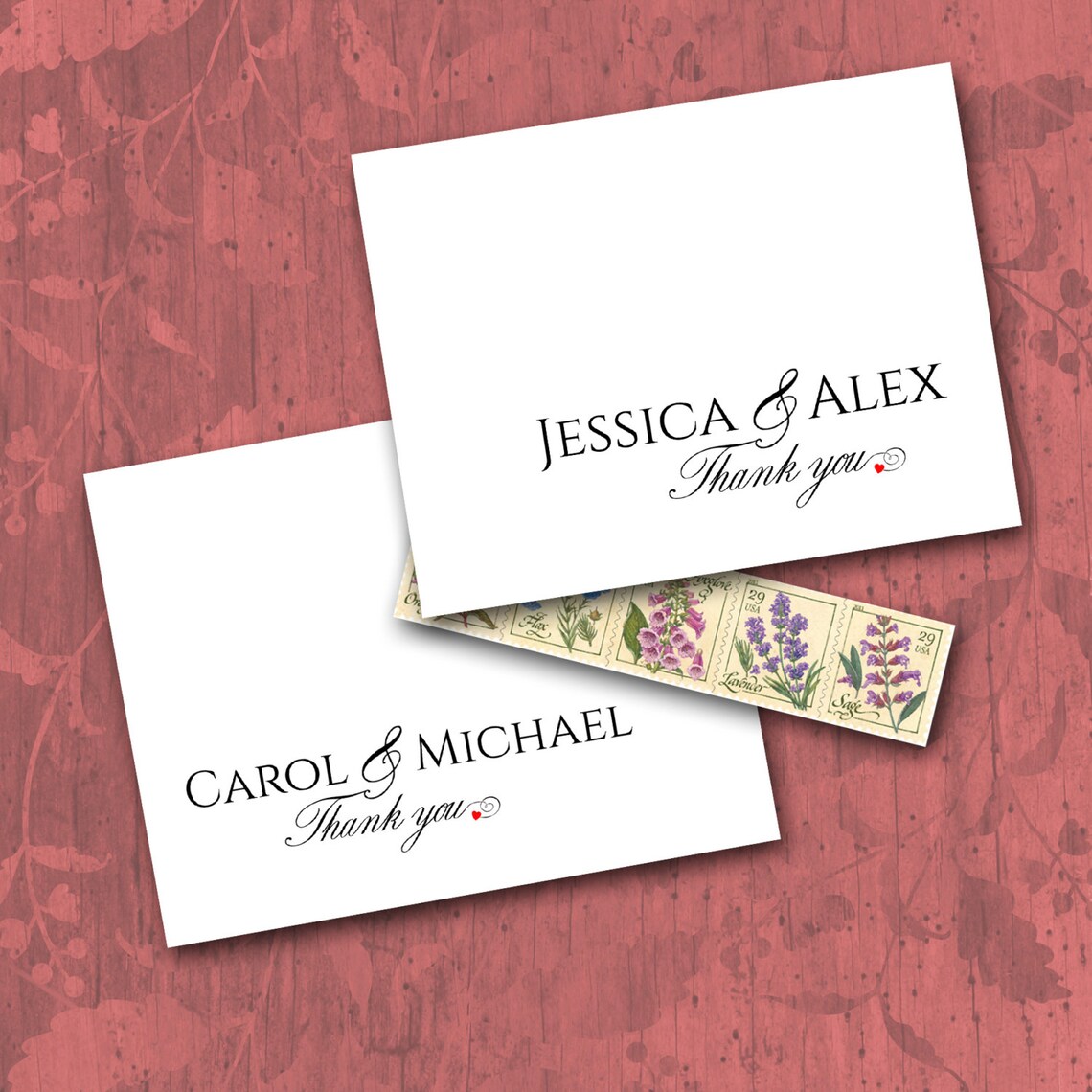 Couple Monogram Thank You Cards Custom Names Personalized - Etsy