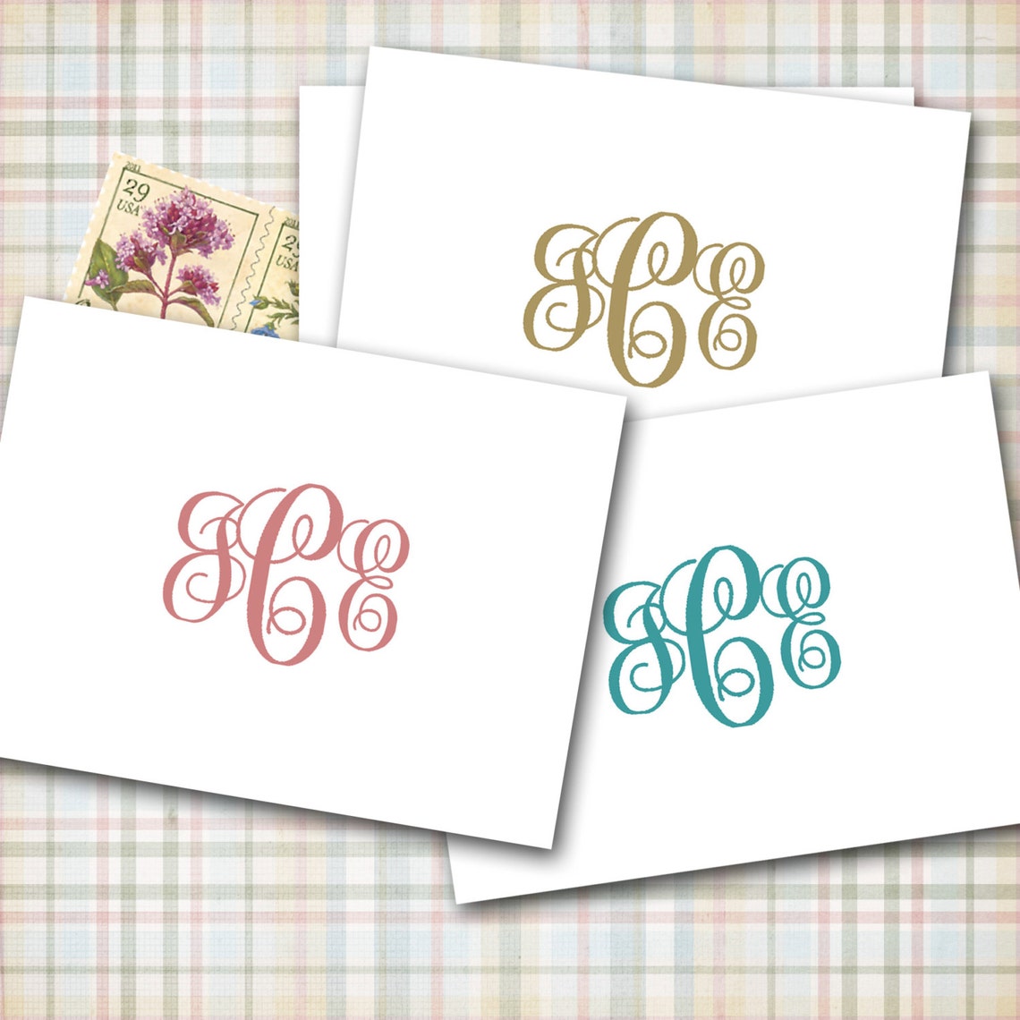Classic Three Initial Monogram Note Cards Personalized - Etsy