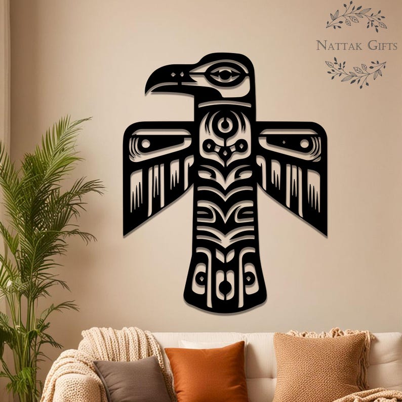Northwest Tribal Raven Totem Pole Metal Wall Art,native American Wall ...