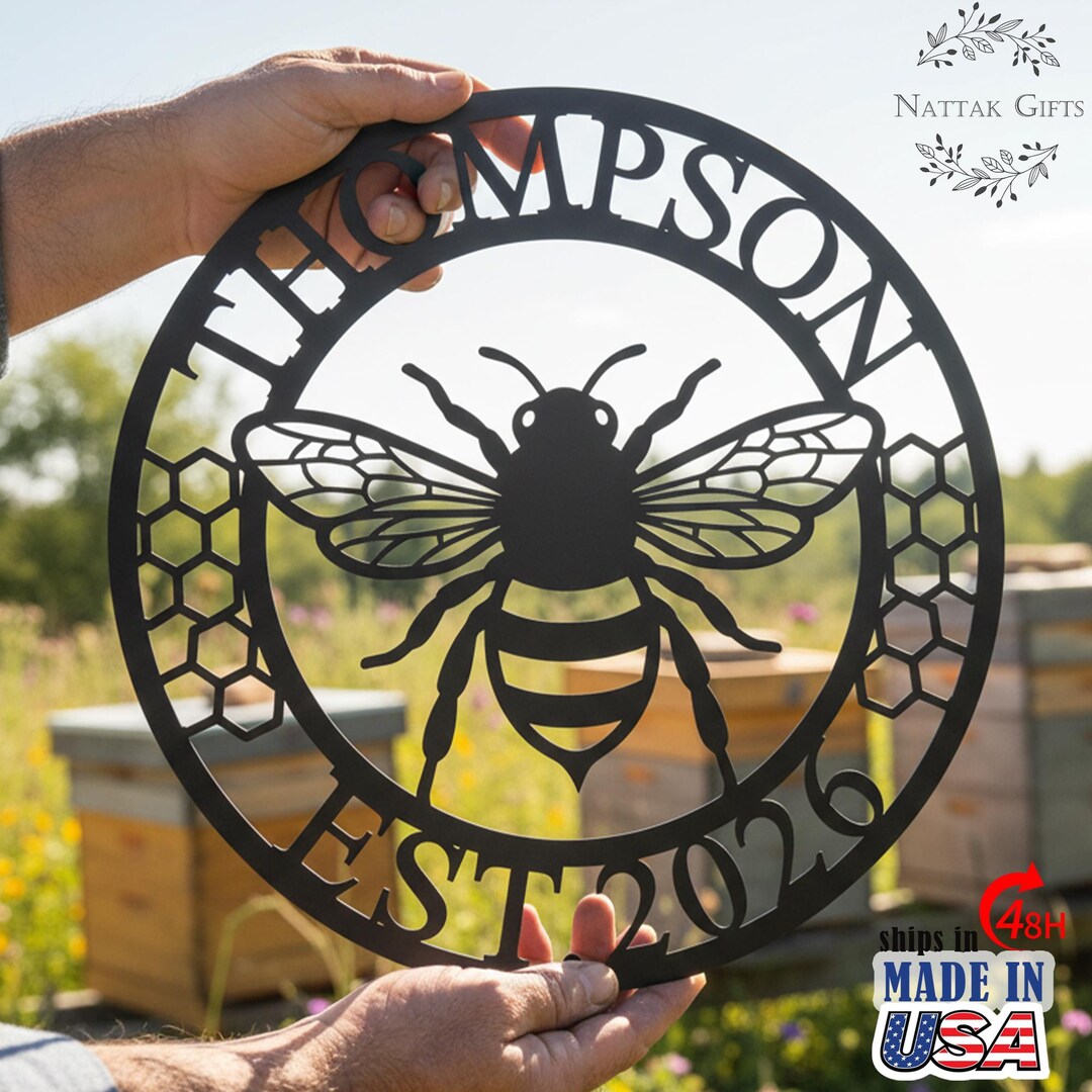 Custom Family Name Bee Metal Sign,honey Bee Decor,hive Accent Garden ...