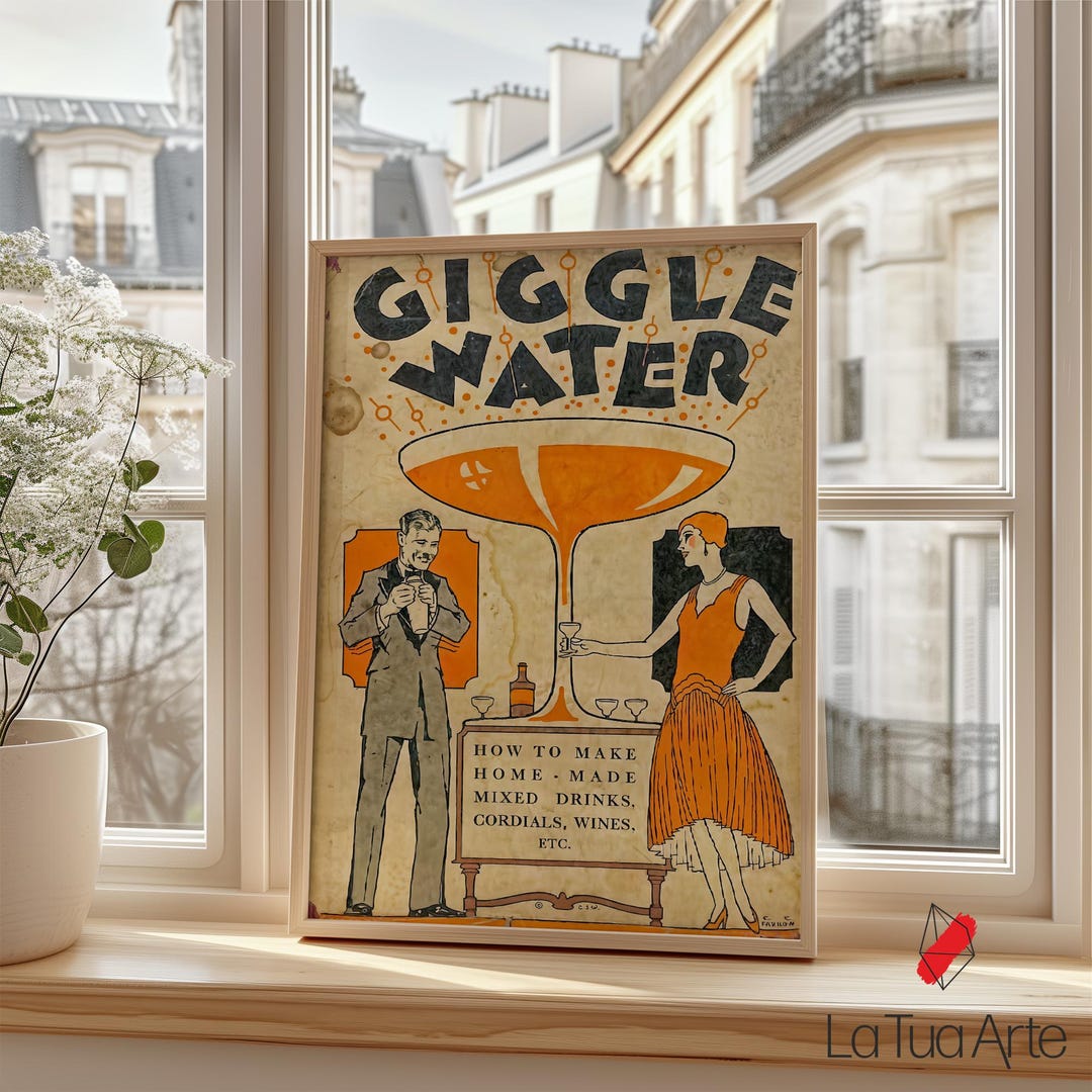 Giggle Water Vintage Poster, Retro Wall Art, Retro Bar Wall Decor, Art ...