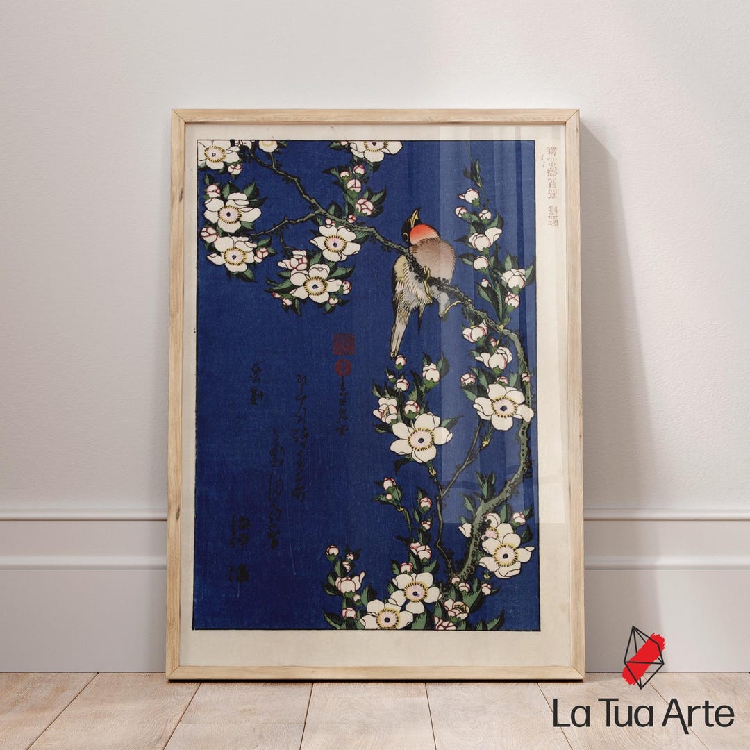 Katsushika Hokusai Cherry Blossom Bird Print, Floral Wall Art, Japanese ...