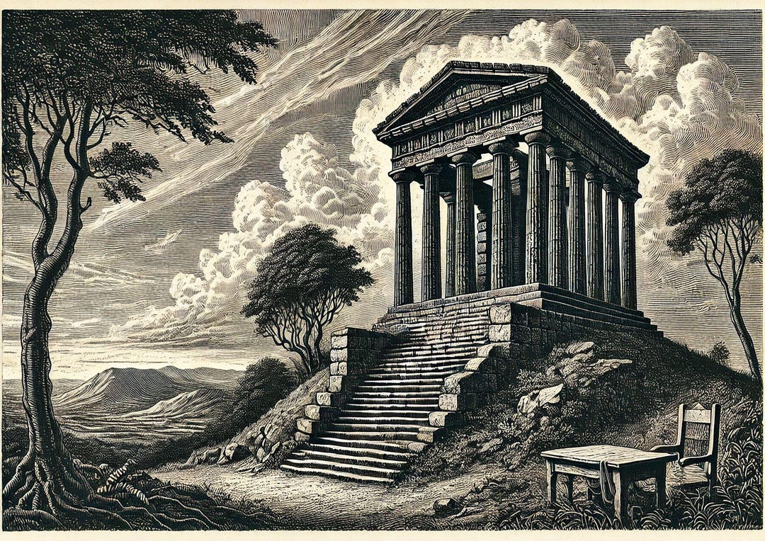Ancient Stone Temple – Vintage Etching Art Print | A3 Classical ...