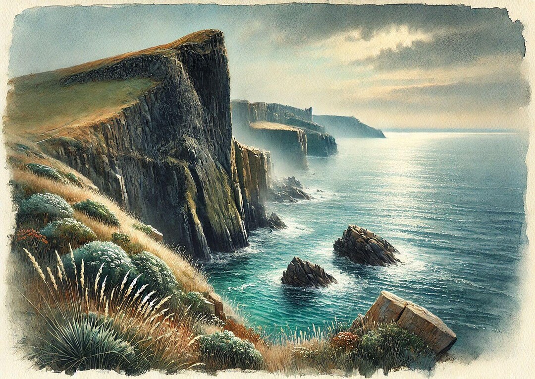 Cliffside Seascape – Coastal Landscape Art Print | A3 Watercolour ...