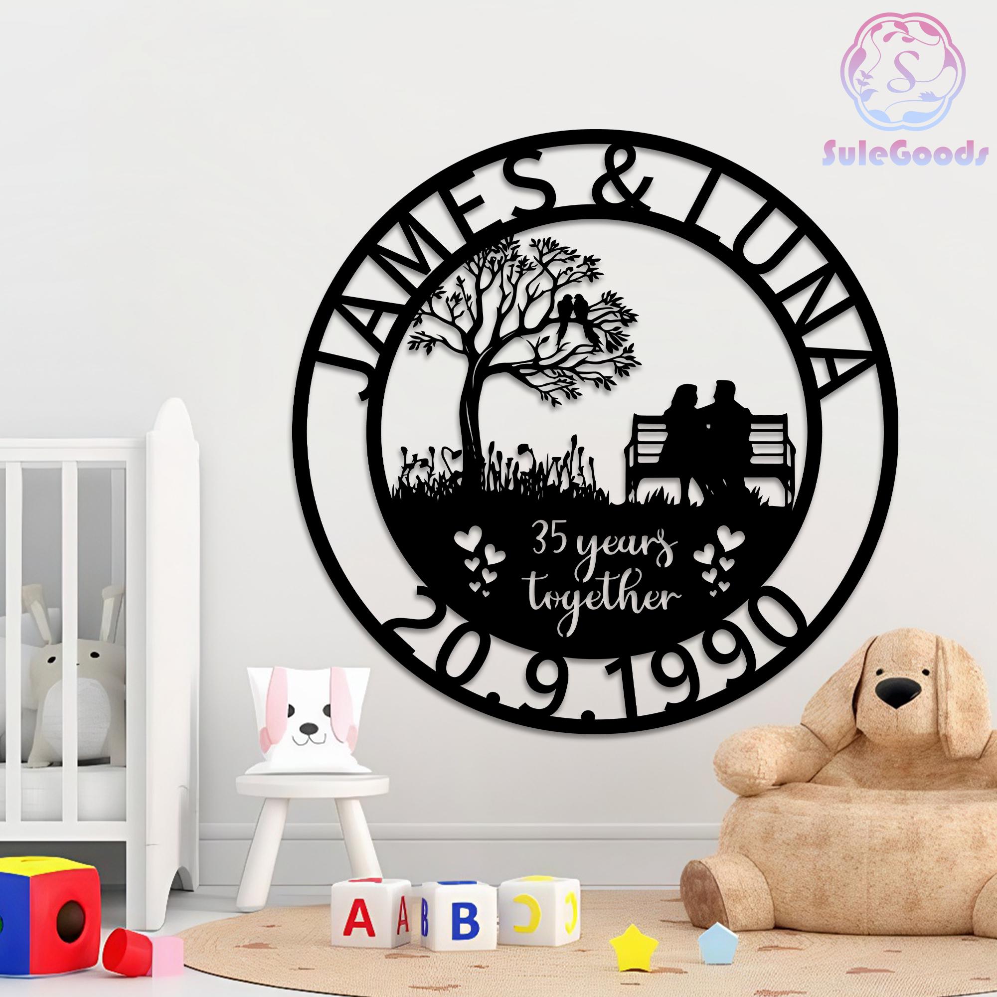 Personalized 35th Anniversary Couple Silhouette Metal Sign, Custom Name ...