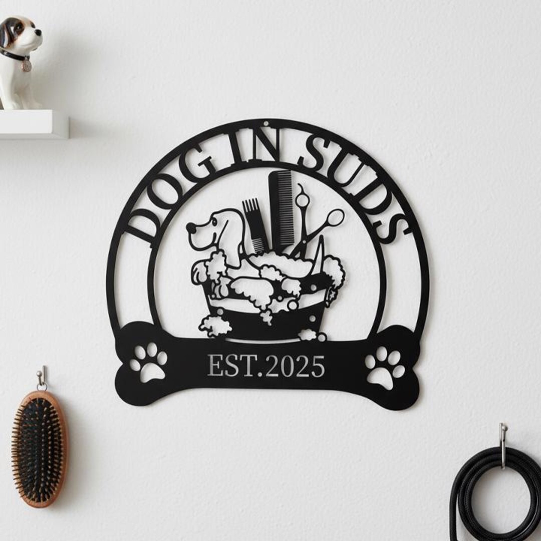 Custom Dog Grooming Metal Sign,dog Bath & Grooming Tools Name Wall Art ...