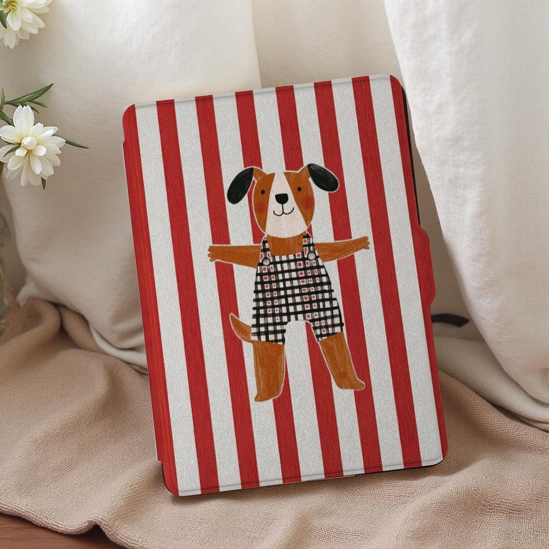 Red Stripes Dog Kindle Case With Hand Strap for Paperwhite 12th/11th ...