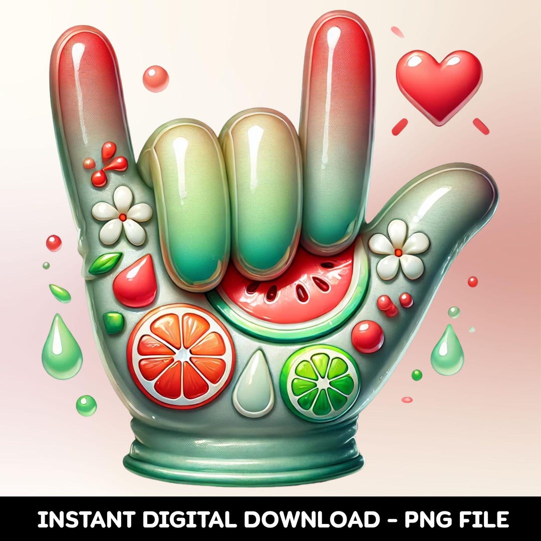 Summer Watermelon Hand Glove ASL PNG, Love Sign PNG, Tropical Fruit ...
