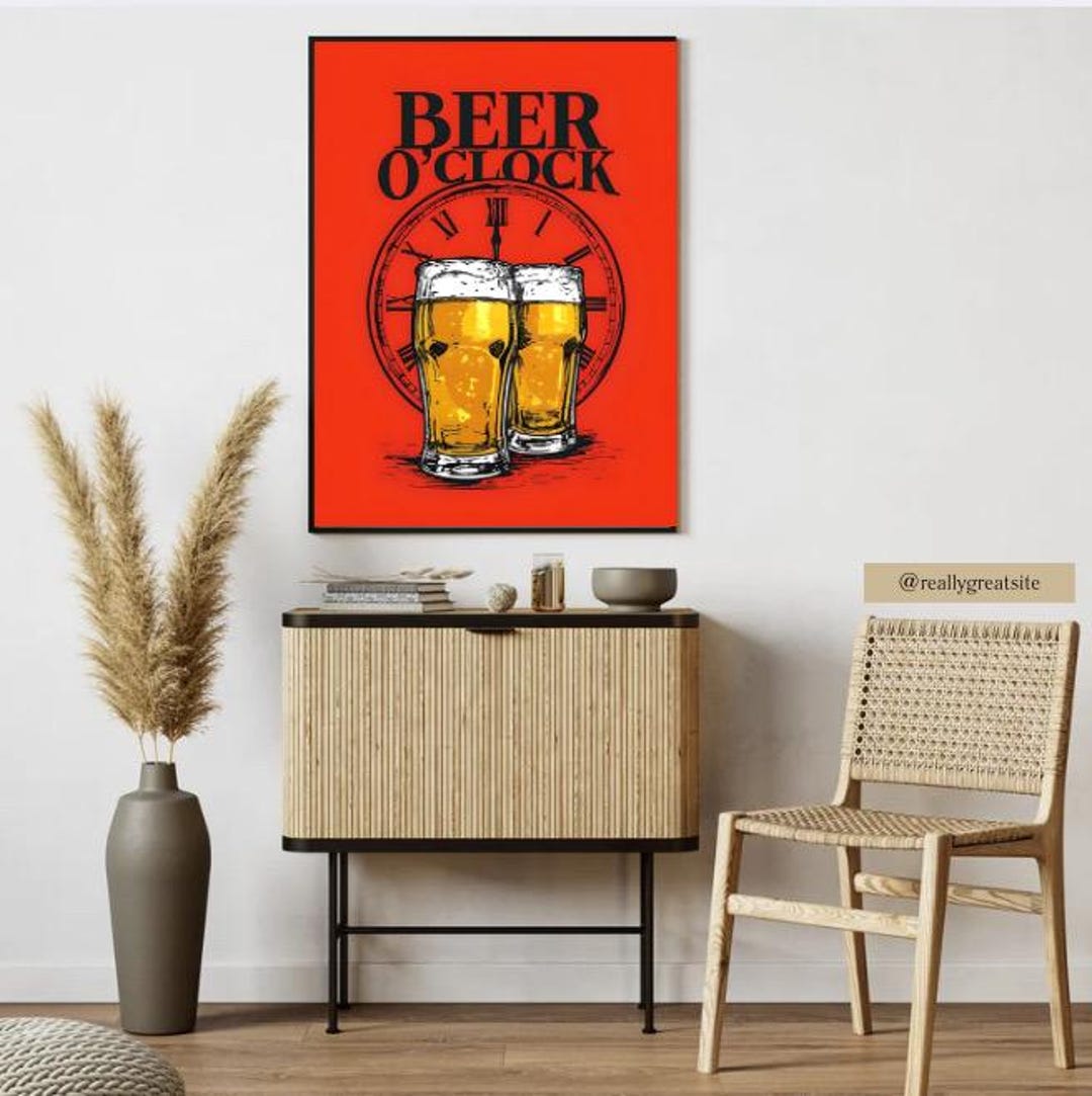 Beer O'clock Guys Poster, Bar Wall Art, Bachelor Pad Decor, Men's Room ...