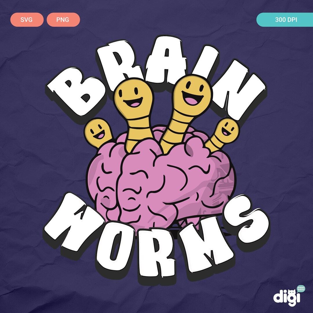 Brain Worms Clipart: Cartoon PNG SVG Files (300 DPI Digital Download ...