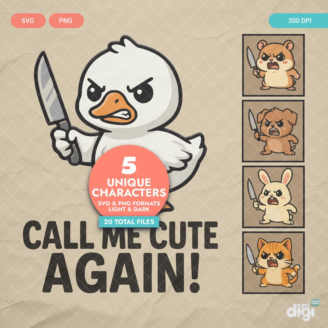 Angry Animal Clipart Set, Cartoon Characters With Knives (SVG, PNG, 300 ...