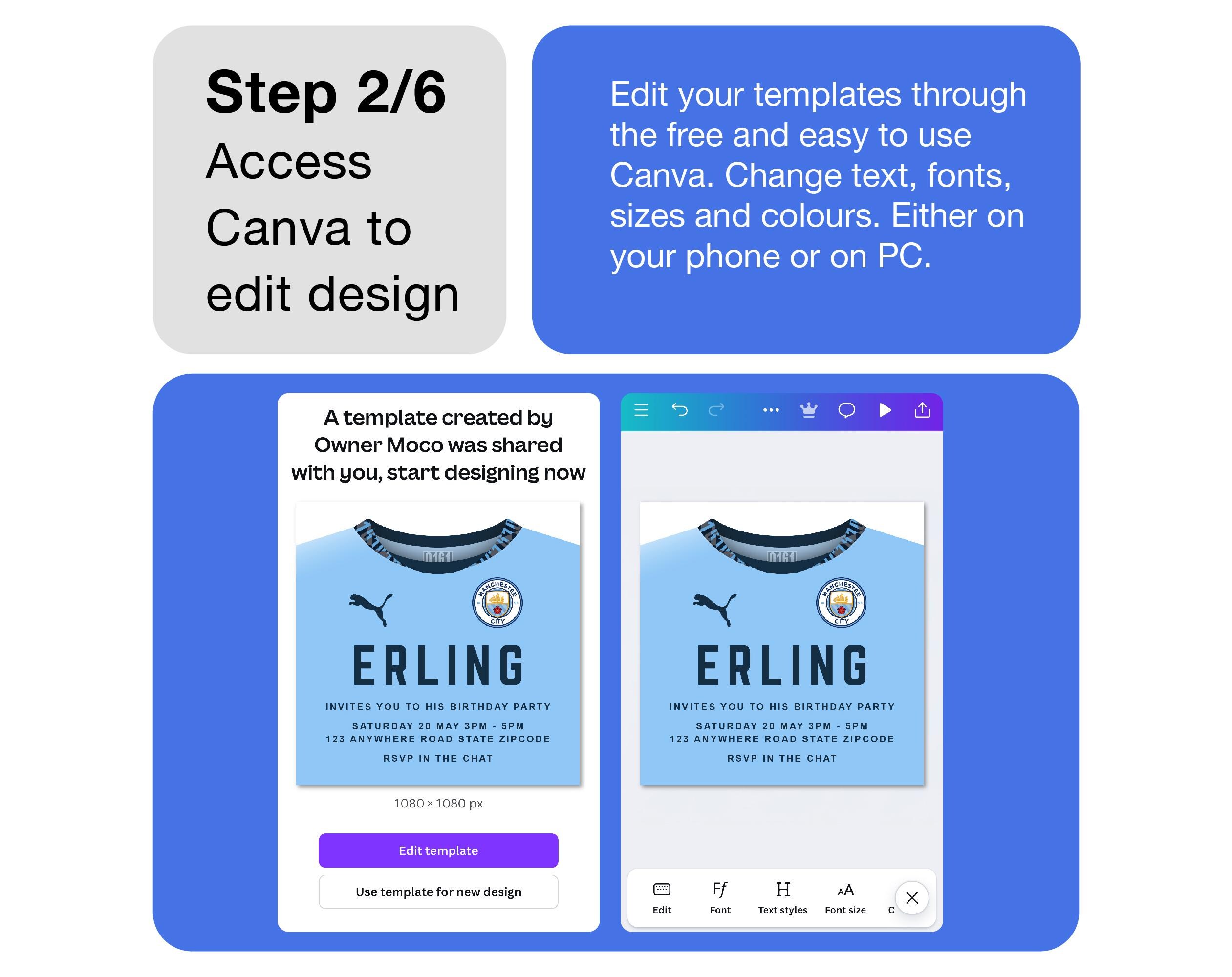 Editable Manchester City Birthday Invitation | Birthday Digital ...