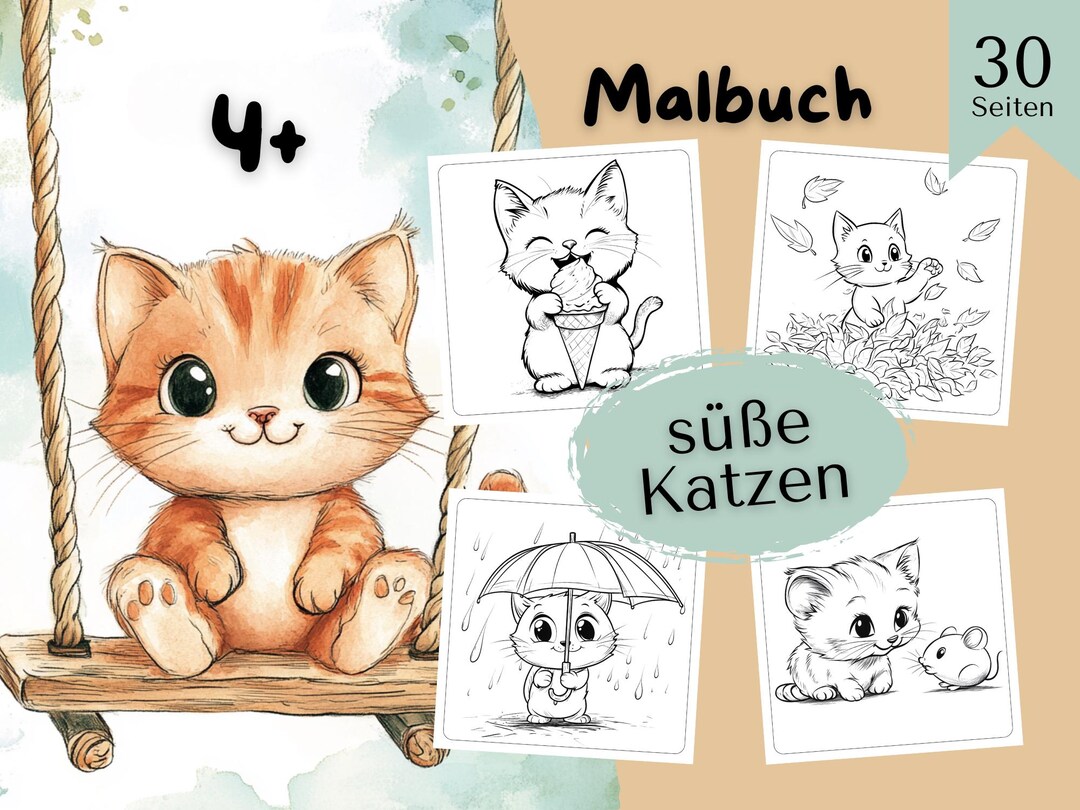 Cat Coloring Book for Kids – 30 Cute Cat Designs to Color | Promotes ...