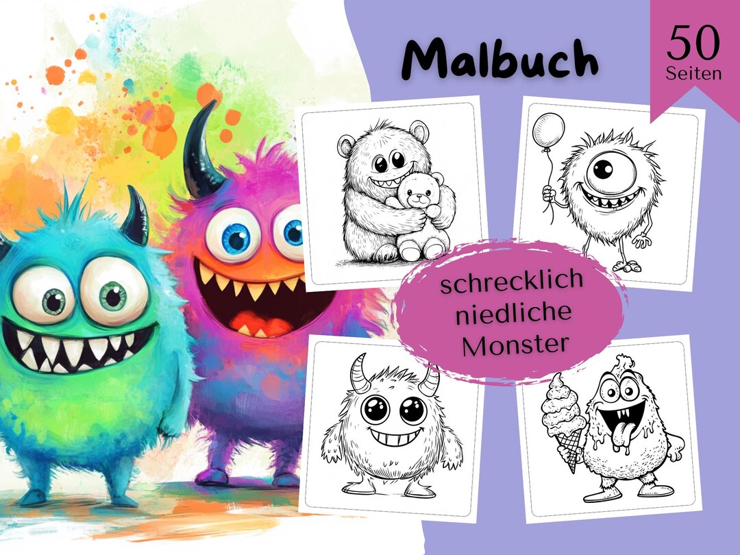 Terribly Cute Monsters – Fun Coloring Book for Kids & Teens | 50 Crazy ...