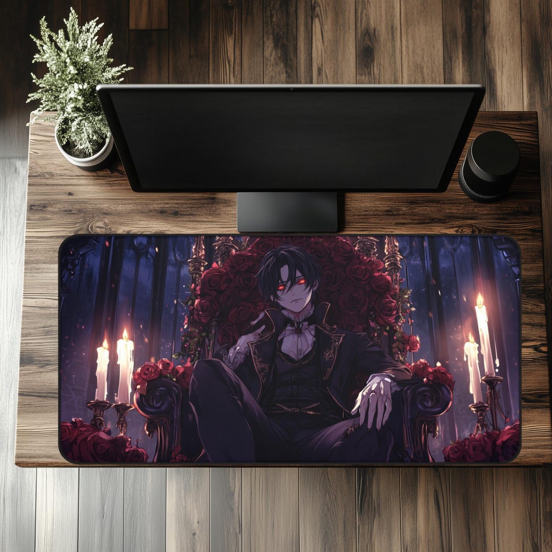 Gothic Anime Vampire Desk Mat, Red Eyes Mouse Pad, Dark Anime Gaming ...