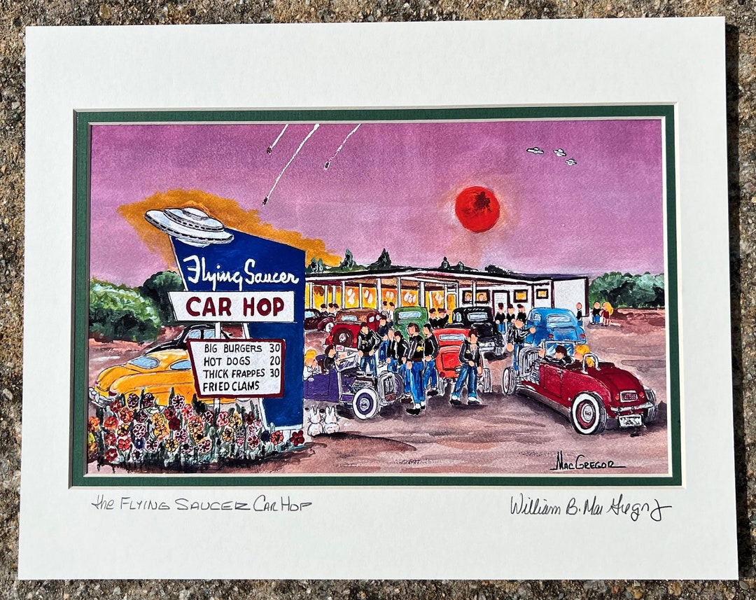 Flying Saucer Car Hop Art Print Worcester Millbury MA UFO Roadside ...