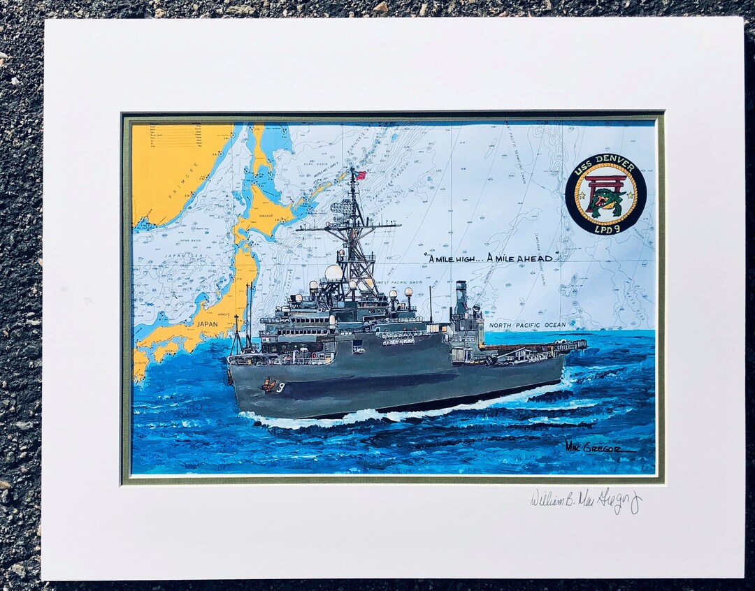 USS Denver LPD 9 Art Print Amphibious Transport Dock US Navy Ship ...