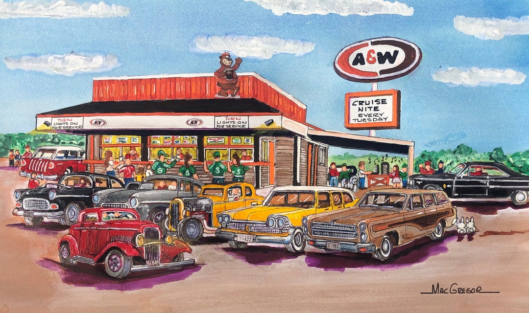 A&W Root Beer Art Print Hot Rat Street Rod Carhop Roadside Drive-in ...