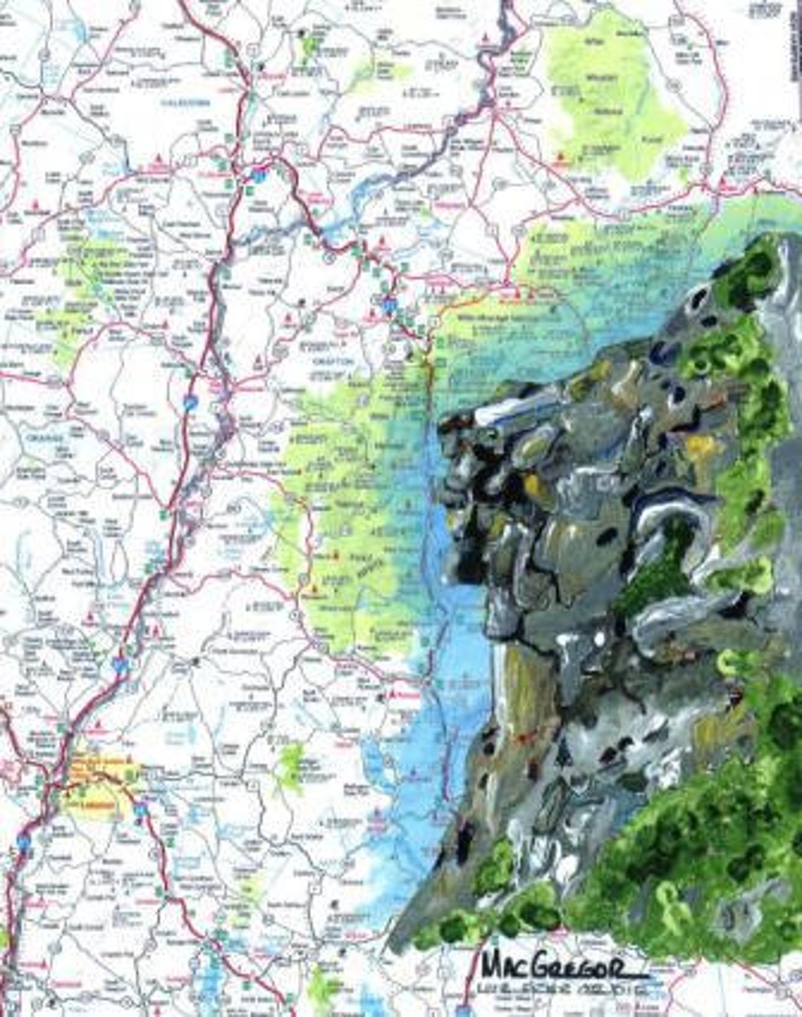 Old Man of the Mountain Art Print NH Road Map Cannon Mountain - Etsy